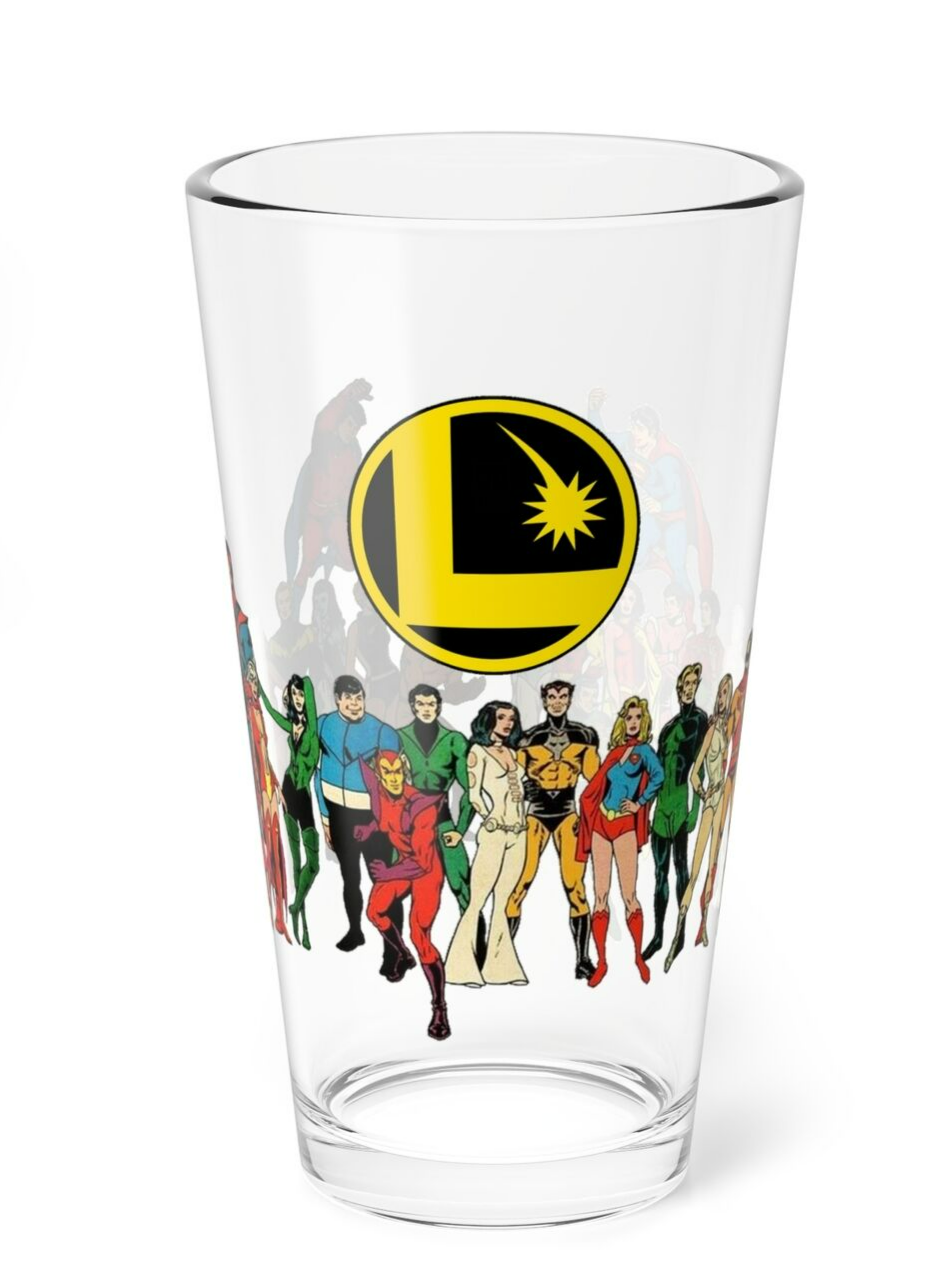 Legion of Super-Heroes Pint Glass, 16oz - Mike Grell DC Comics Art ...