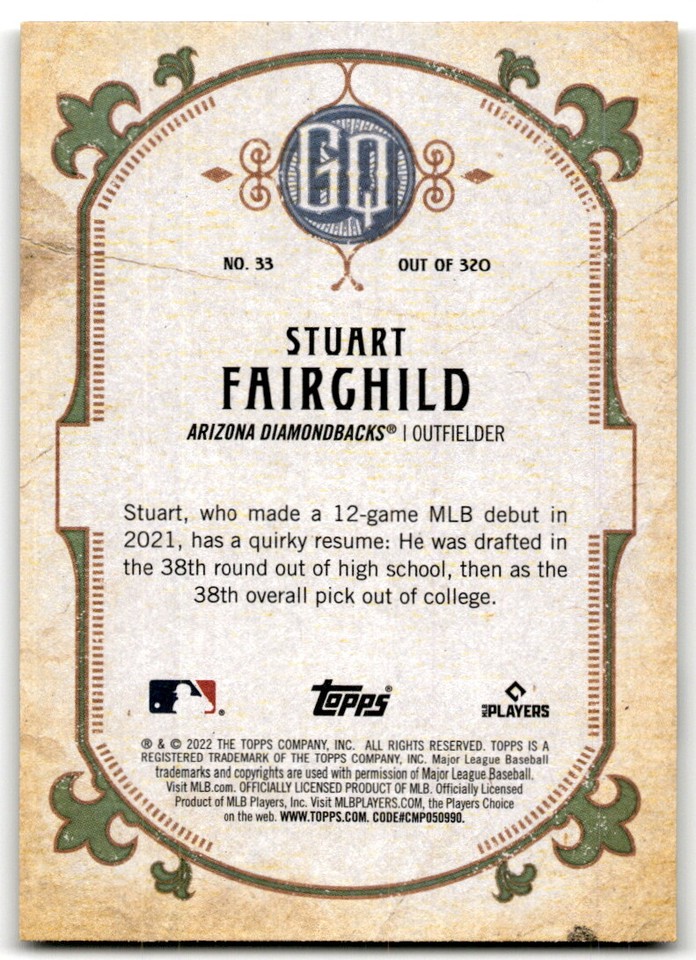 2022 Topps Gypsy Queen #33 Stuart Fairchild Arizona Diamondbacks Rookie ...