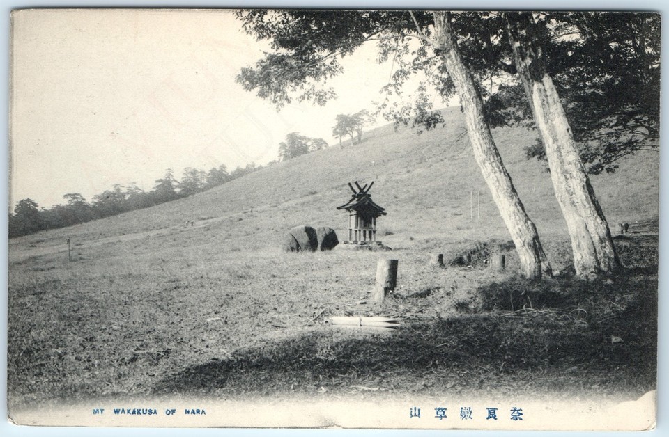 c1910s Nara, Japan Mt Wakakusa Grass Hill Small Shrine Trees Landscape ...