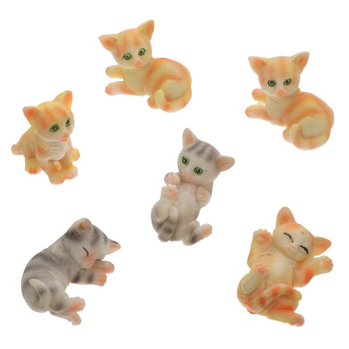 6Pcs Resin Mini Cat Ornaments Simulation Decorations for Garden Home ...