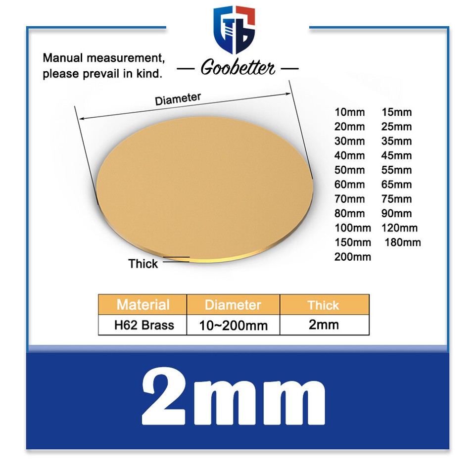 H62 Solid Brass Discs Blanks Thick 0.5mm 1mm~3mm Metal Round Sheets Dia ...