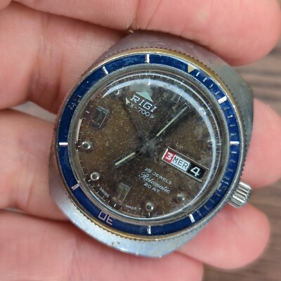 Vintage Rigi Rotomatic Automatic Diver Watch Rotating Blue Bezel ...