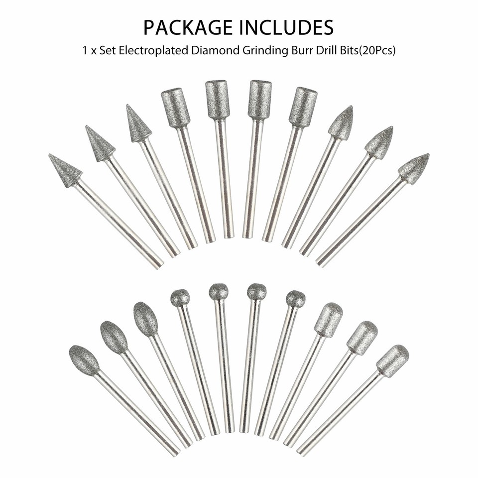 20pcs Diamond Burr Set Drill Bits Mini Drill For Dremel Rotary Tool ...