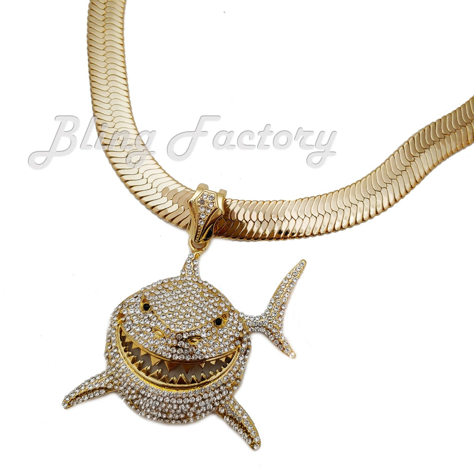 Hip Hop 6ix9ine Large Shark pendant & 11mm 20" 24" Herringbone Chain ...