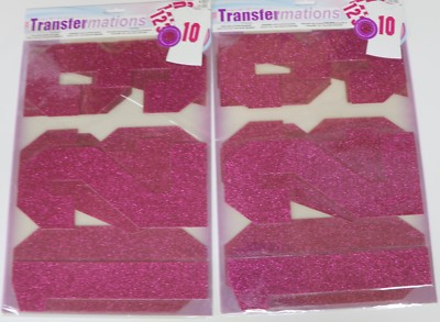 TRANSFERMATIONS LARGE IRON ON GLITTER NUMBERS 8 INCH PINK 2 PACKAGES 12 ...