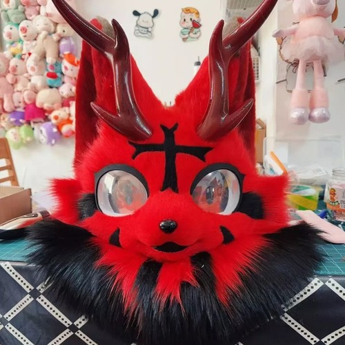 Furry Red Fire Dog CUTE Long Fur Husky Dog Fox Mascot Head Fursuit ...