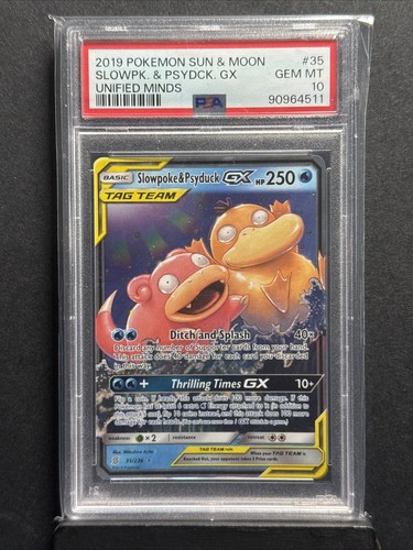 2019 TAG TEAM Slowpoke & Psyduck GX 35/236 Full Art Unified Minds 💎PSA ...