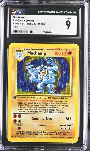 1999 FIRST EDITION MACHAMP 8/102 BASE SET RARE HOLO POKEMON CGC 9 MINT ...