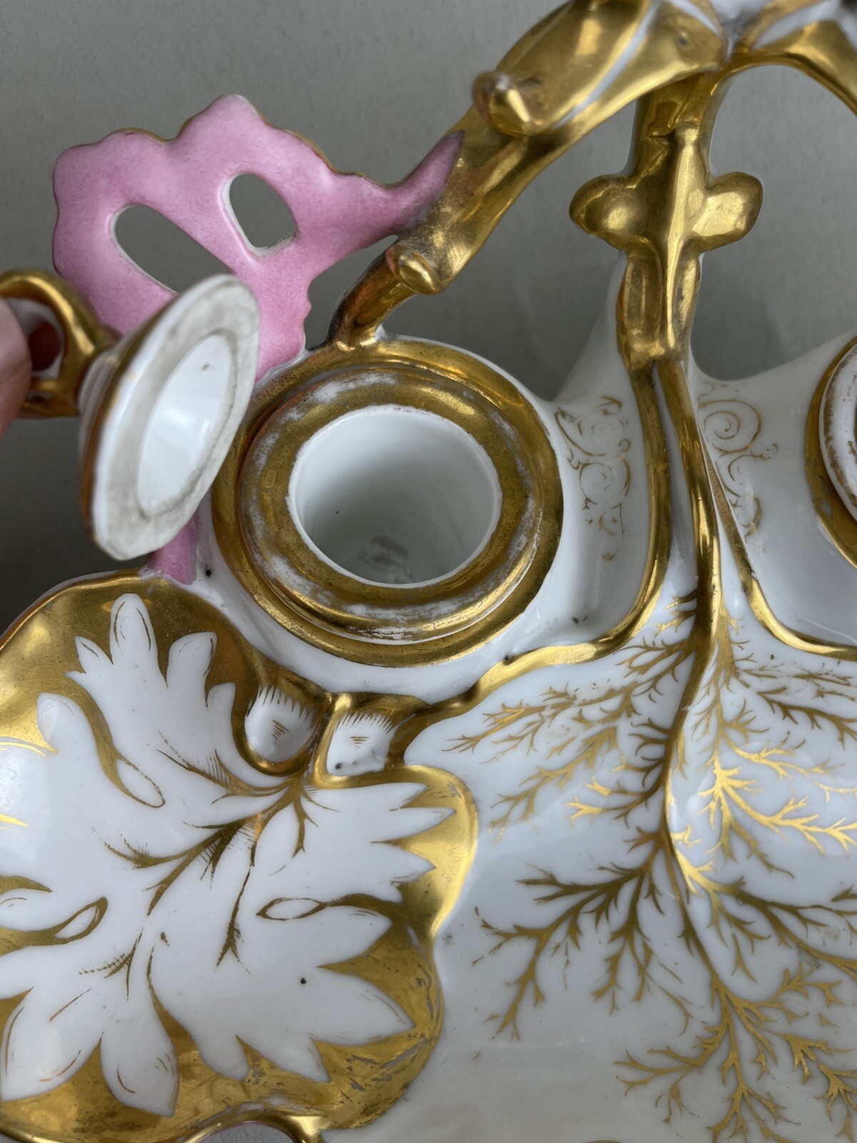 ANTIQUE Pink & Gold Hand painted Double Ink Well | eBay