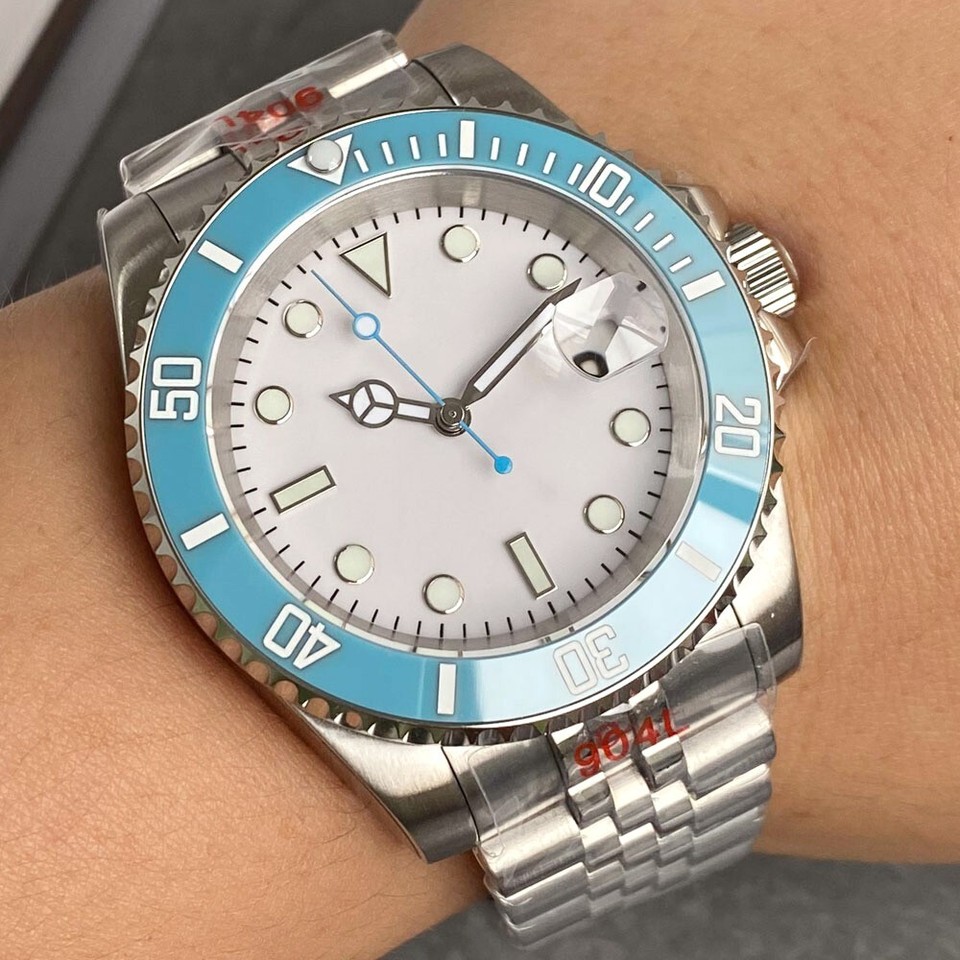 200M Diving NH35A White Sky Blue Ceramic Insert Automatic Men Watch 120 ...