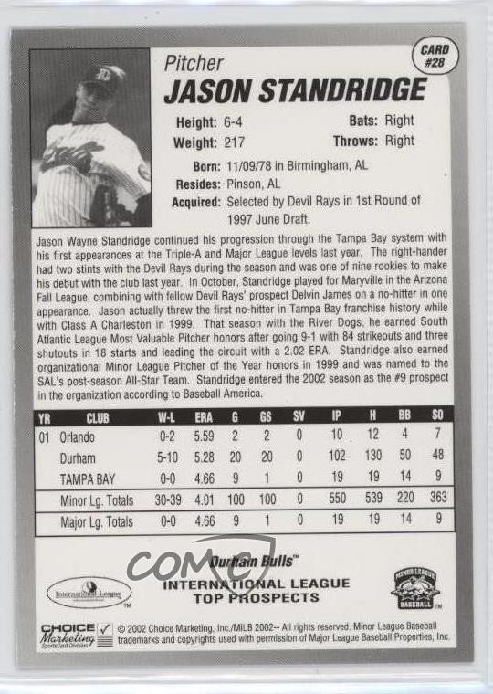 2002 Choice International League Top Prospects Jason Standridge #28 | eBay