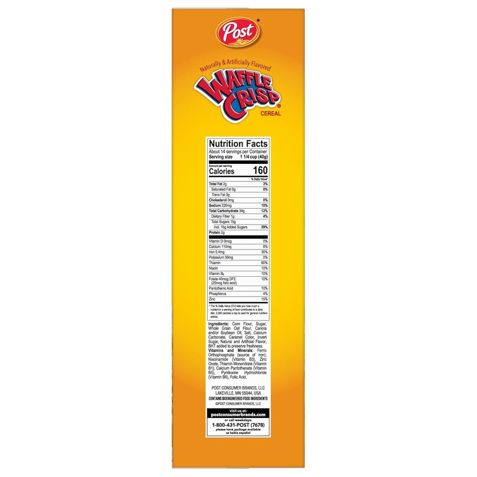 Post Waffle Crisp Breakfast Cereal Sweetened Waffle Shaped Cereal 20 OZ ...