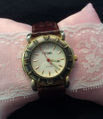 Gitano Quartz Watch Stainless Steel Gold Tone Brown Leather Band Model ...