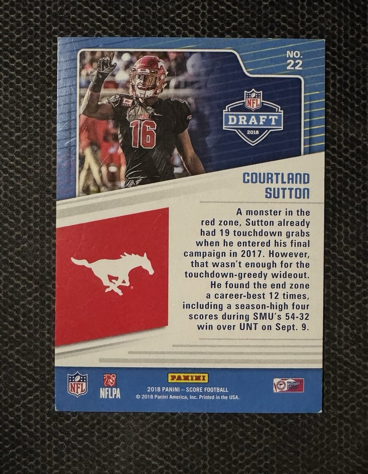 Panini 2018 Score NFL Draft Rookie Courtland Sutton #22 SMU Mustangs ...