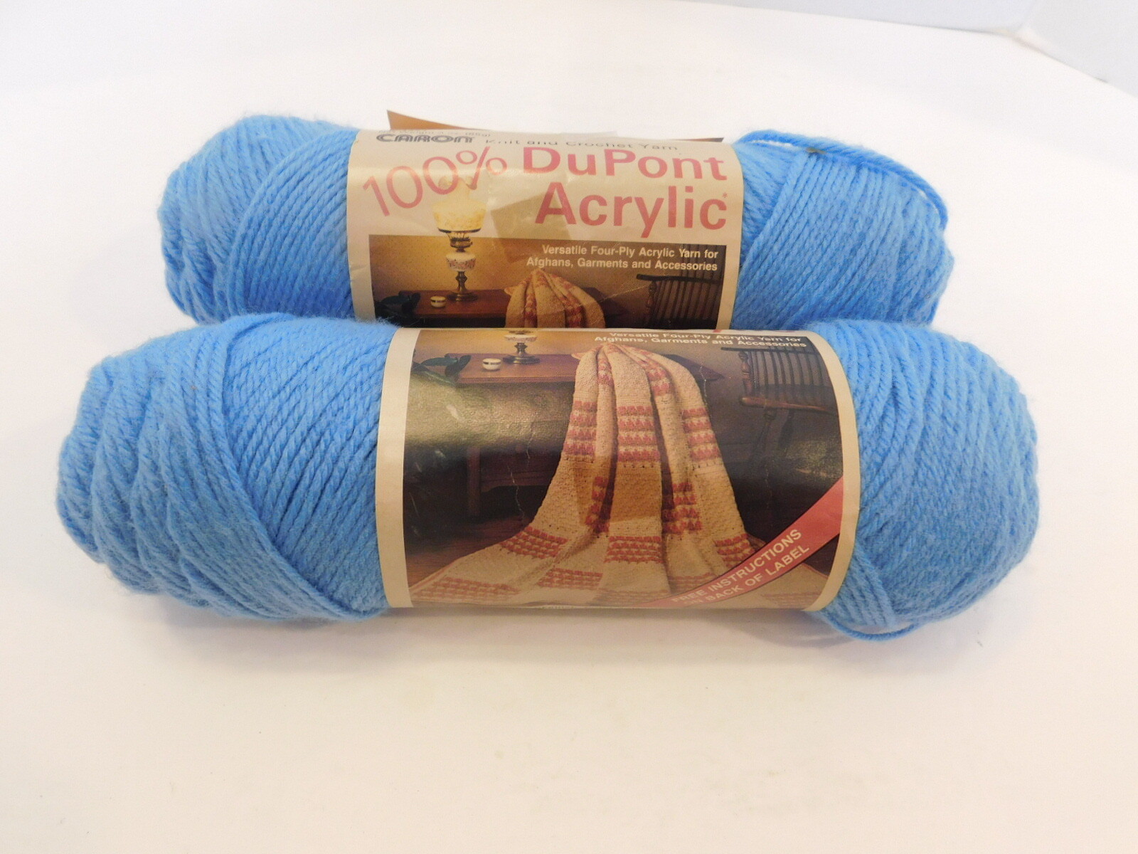 Vintage Caron 100% DuPont Acrylic 4 Ply Yarn - 2 Skeins Medium Blue ...