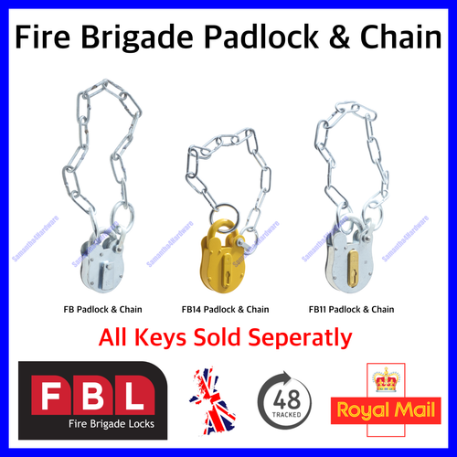 FB Padlock with Chain FB1 FB11 FB14 Yellow + Extra Keys LONDON FBL Fire ...