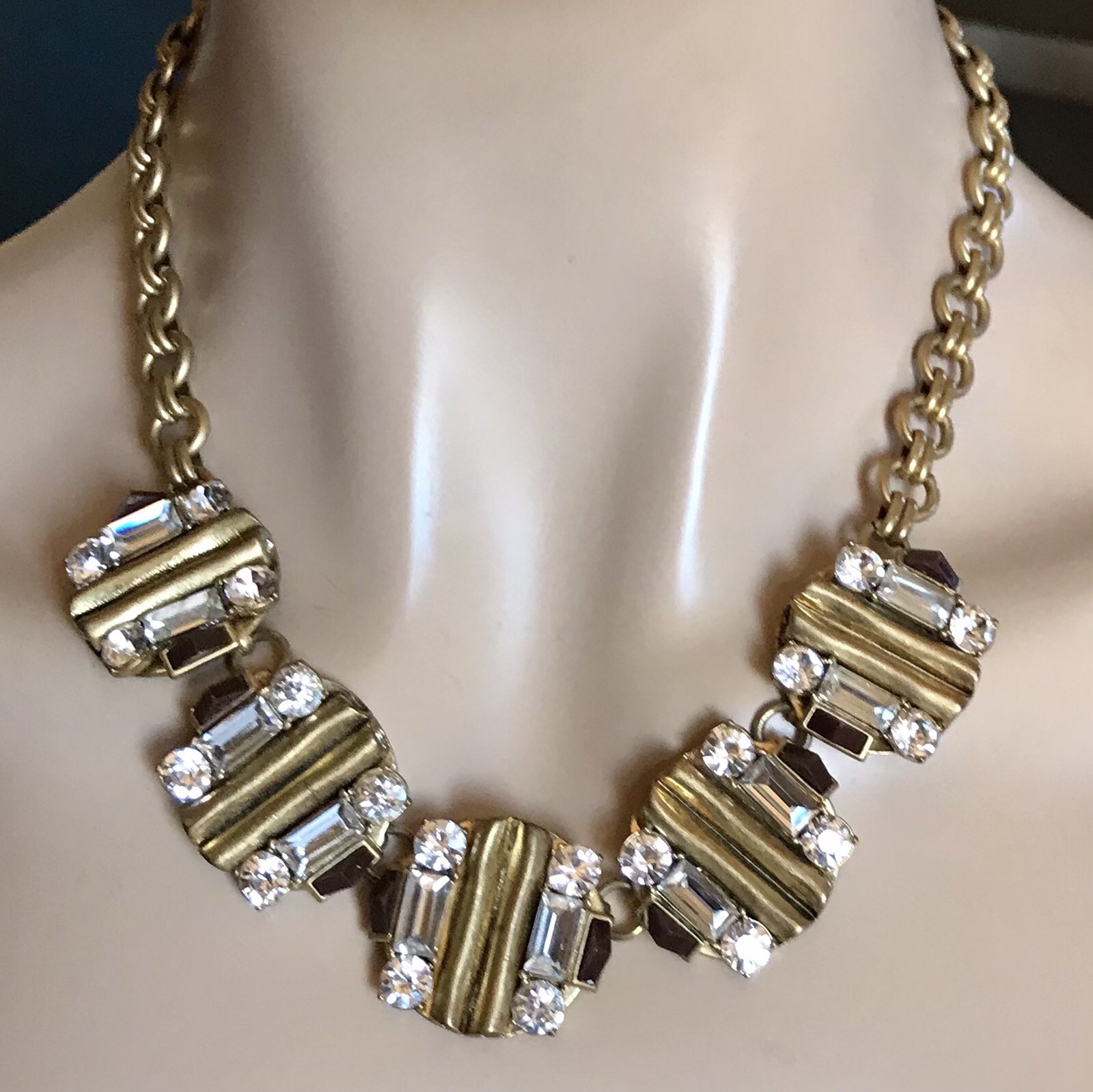 J CREW Chunky Runway RHINESTONE STATEMENT Necklace Go… - Gem