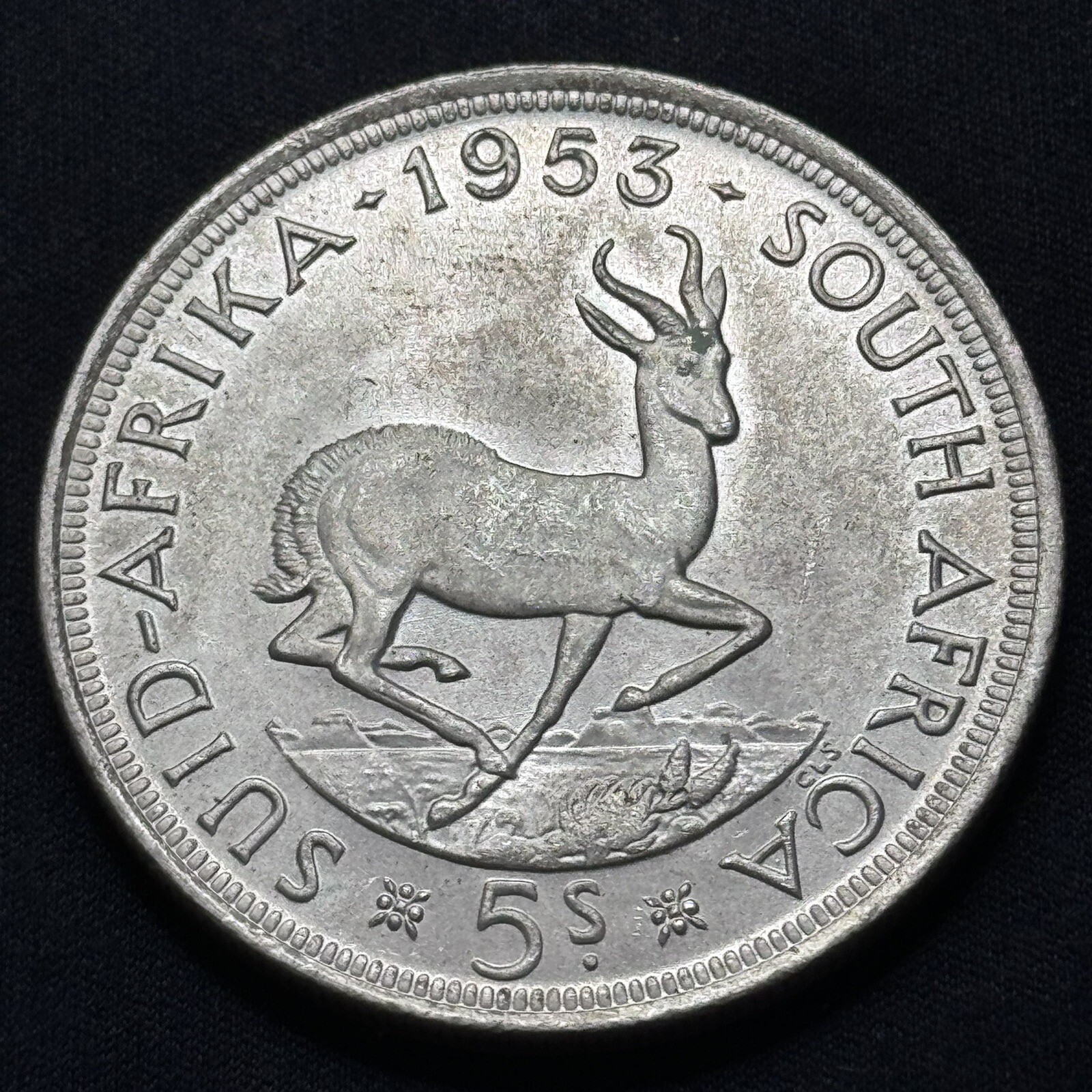 1953 South Africa 5 Shilling Crown Springbok Silver Coin | eBay