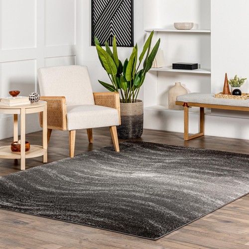 Julene Charcoal/Grey, 8' Square, Waves, Soft and Cozy, High Traffic ...