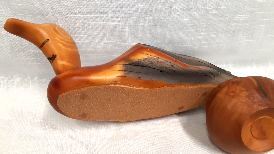 LOT 2 Vintage Artisan Burned Carved Wood DUCK Decoy Sculpture Flower ...