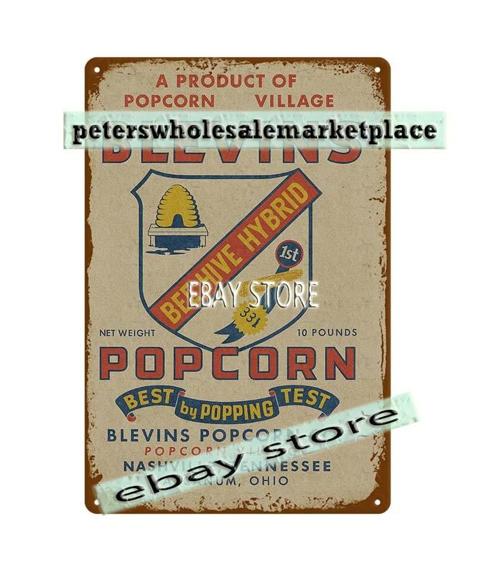 BLEVINS POPCORN bee hive tin sign | eBay