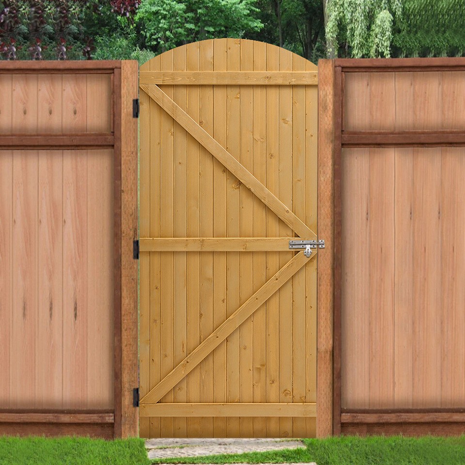 Grey/Natural Pine Wood Garden Gate Curved/Flat Top Pedestrian Gate ...