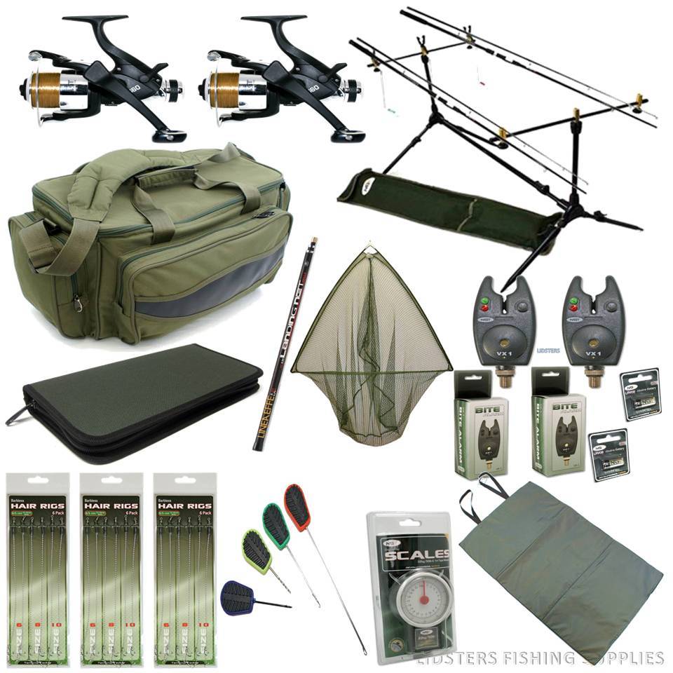 Full Carp Fishing Starter set up 2 Rods and Reels Bag Alarms Holdall ...