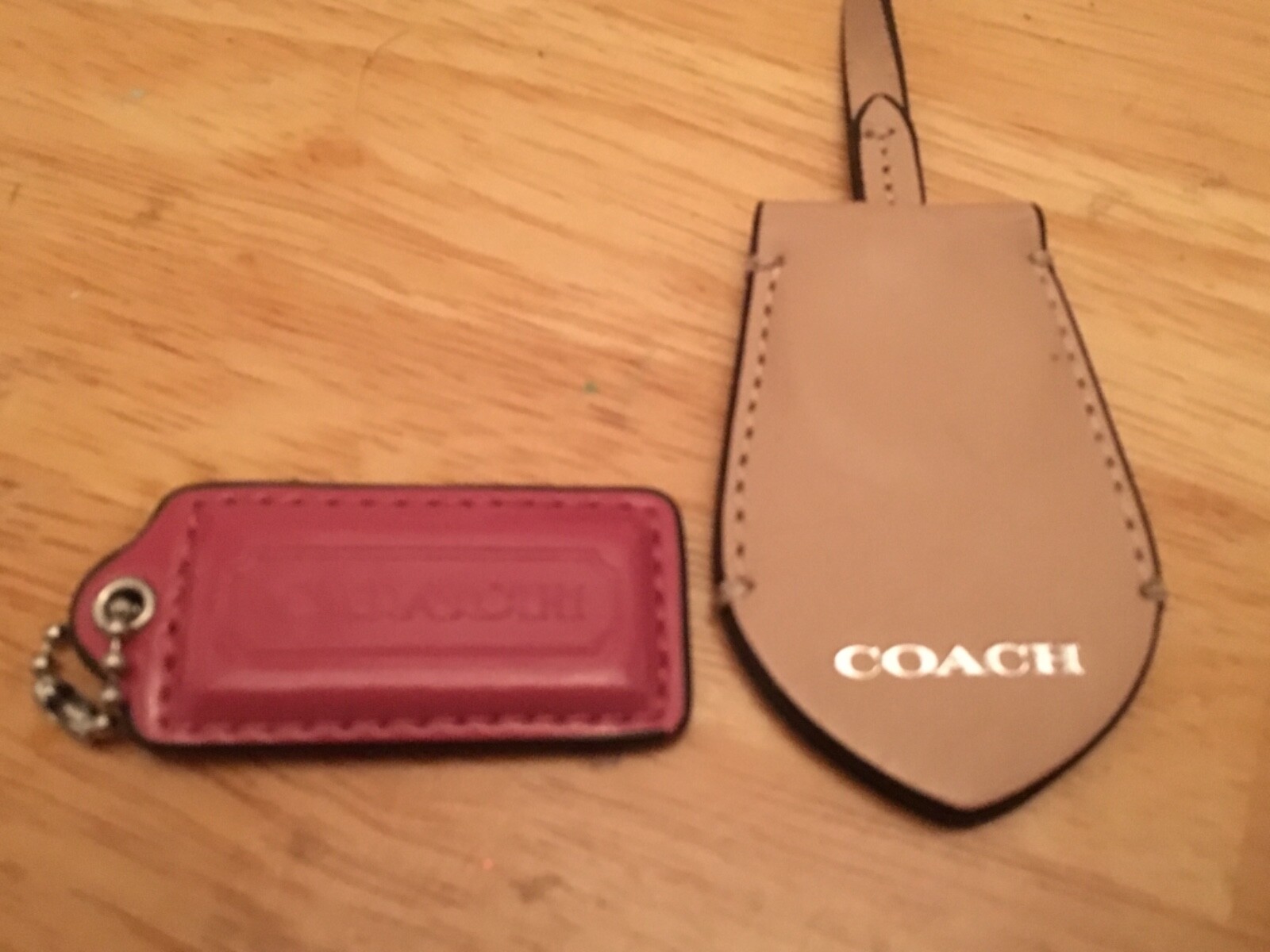COACH Tags 2 Beige & Pink Keychain Hangtag Leather Embossed Charm Fob ...