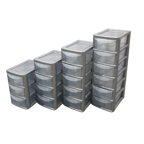 Small Plastic Storage Tower Grey 3 4 5 6 Tier Drawer Office Desktop ...
