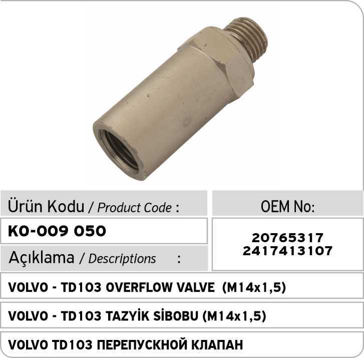 20765317 Volvo TD103 Over Flow Valve 2417413107 | eBay