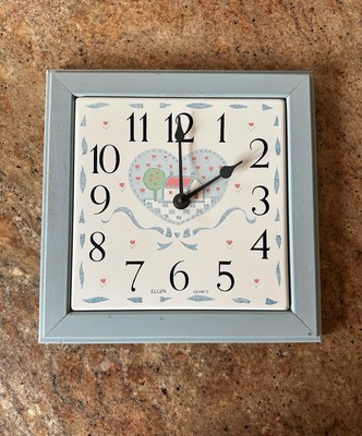 Elgin Quartz Tile Wall Clock - Country House w/ Hearts - Vintage | eBay