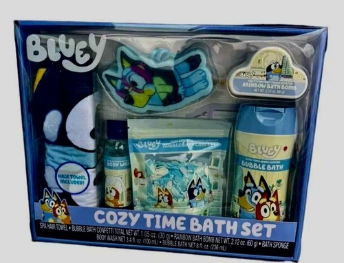 Bluey Cozy Time Bath Set 6pc Towel Bubble Bath Confetti Rainbow Bomb ...