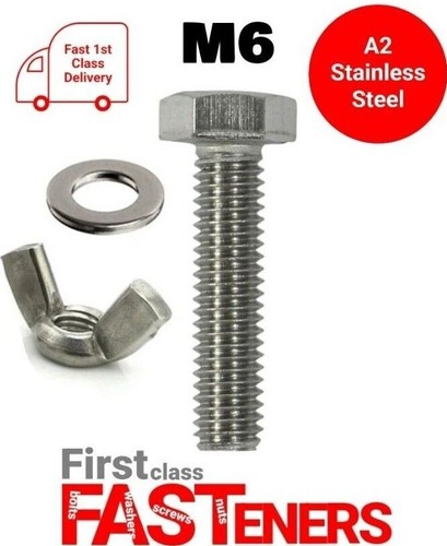 M6 BOLT WING NUT WASHER A2 STAINLESS STEEL FASTENER FULLY THREADED HEX ...