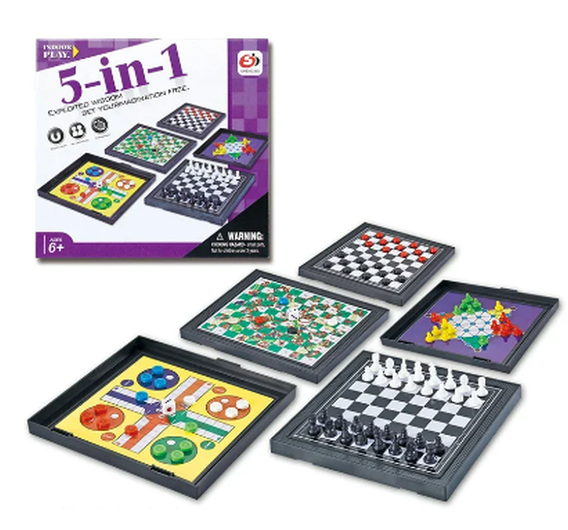 5 In 1 Chessmen Checkers Magnetic Board Game Flying Chess Ludo Flight ...