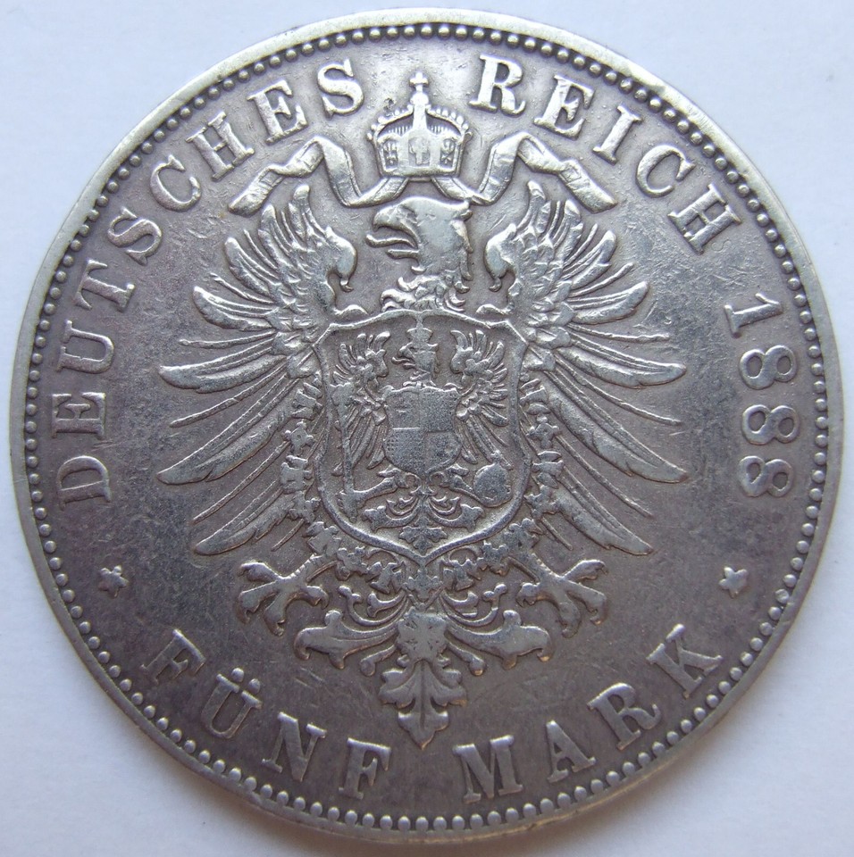 Coin Empire 5 Mark Friedrich Bathe 1888 G Querstrich IN A For Very fine ...