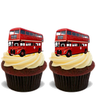 30x RED LONDON BUS Premium Edible Stand Up Rice Wafer Cup Cake Toppers ...