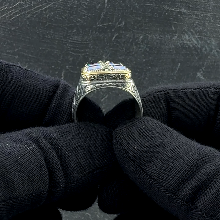 925 Sterling Silver Octagon Cut 4 Mystic Topaz Stone Turkish Men's Ring ...