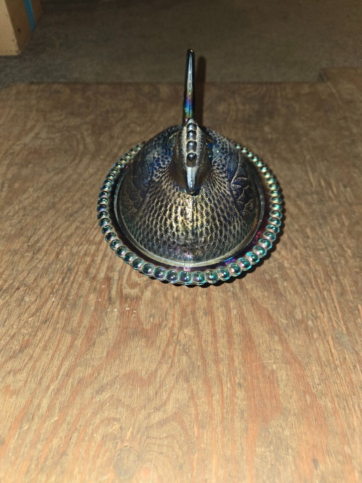 Vintage Indiana Glass Iridescent Carnival Blue Hen on Nest Covered ...