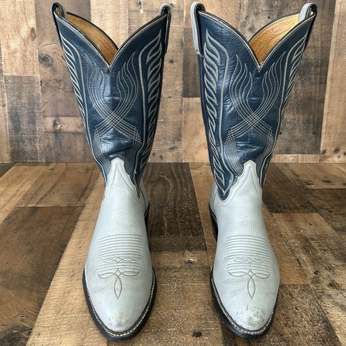 Tony Lama Gold Label Vintage Blue Gray Cowboy Boots Mens 9 D | eBay