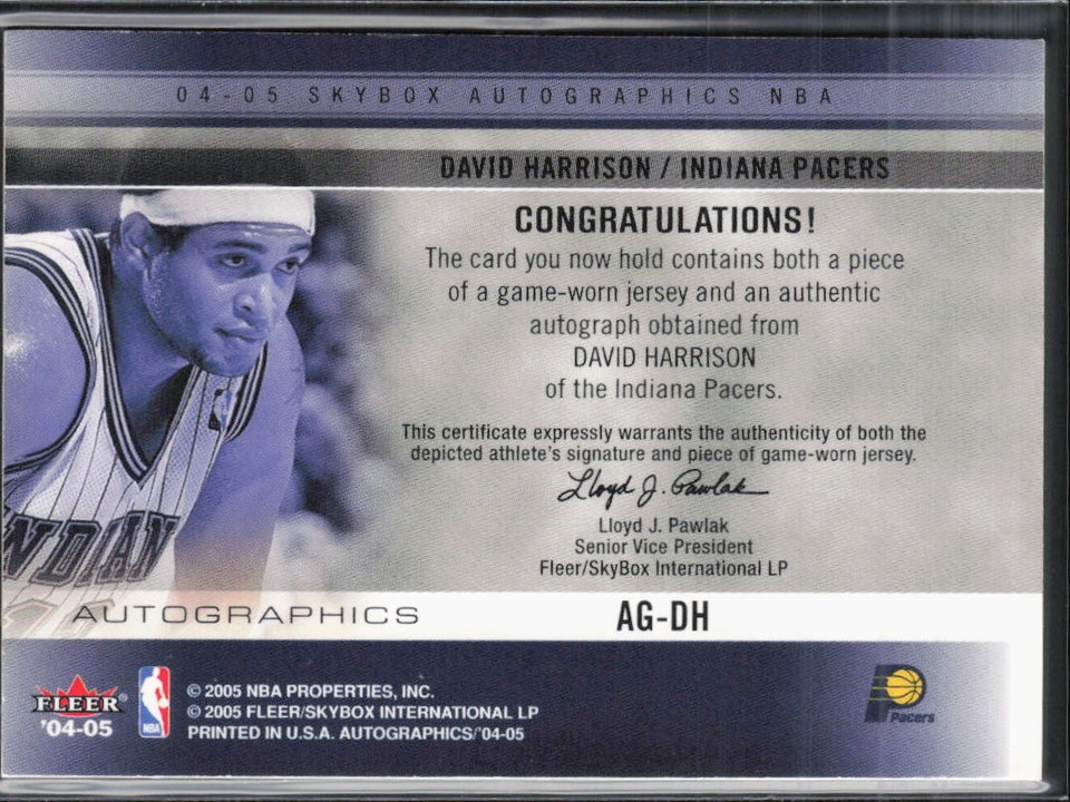 2004-05 SkyBox Autographics David Harrison Autograph Jerseys Auto ...
