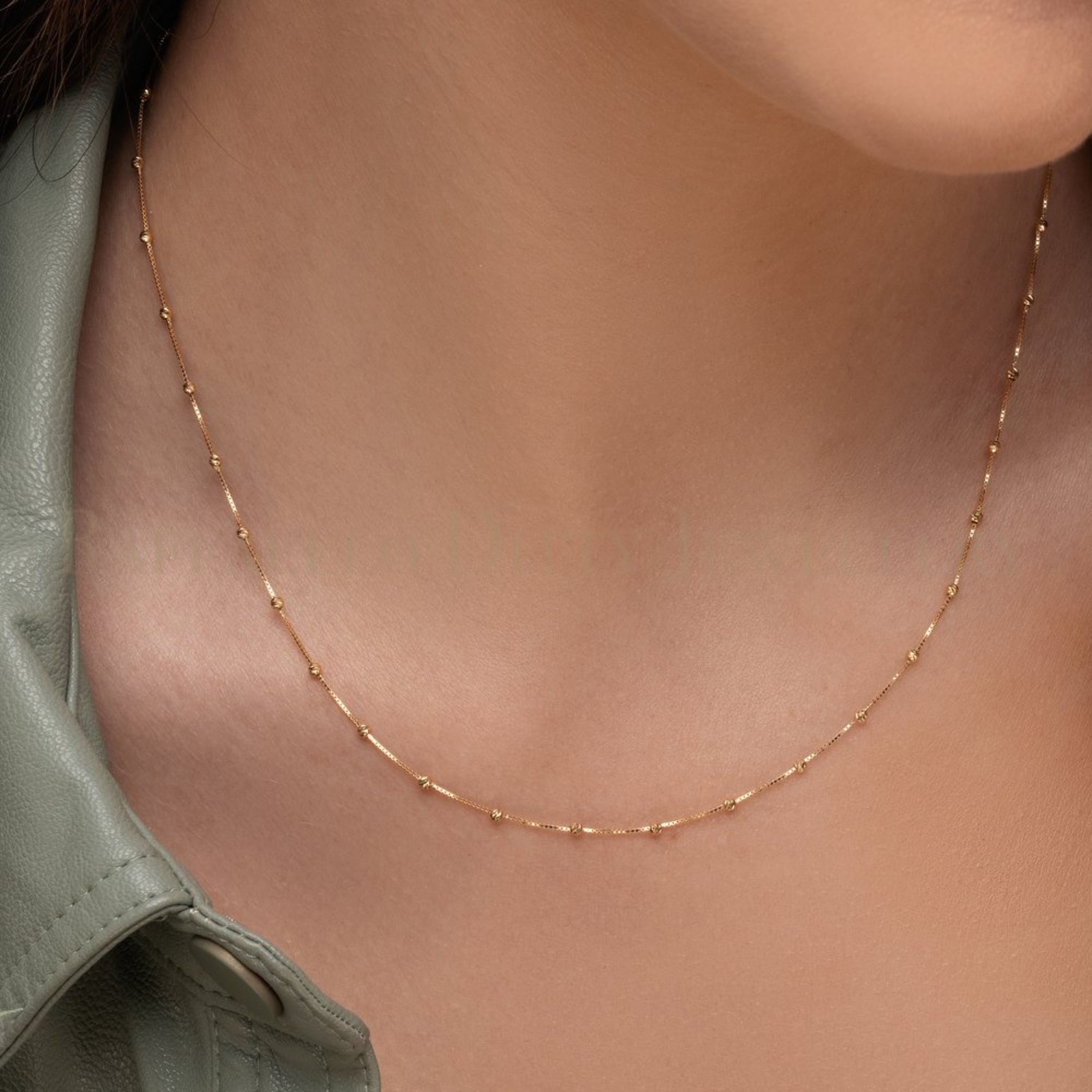 Real 14k Yellow Gold Chain Necklace Shimmering Laser Finish 16.5" Long ...