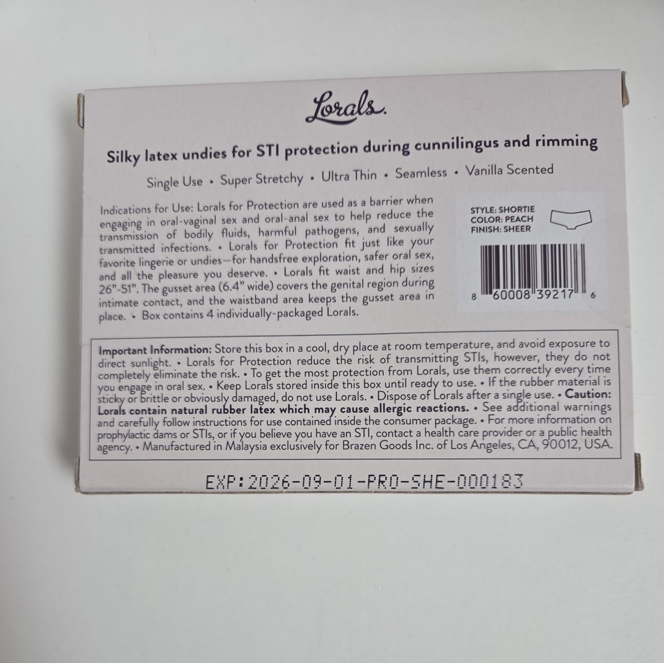 Lorals Latex Undies for STI Protection During Oral Sex ~ Shortie~Peach ...