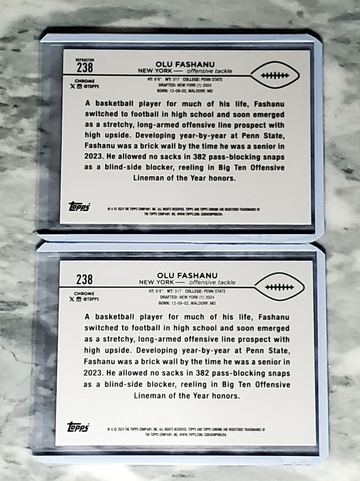 Lot Of (X2) Olu Fashanu (RC) 2024 Topps Chrome Refractor, Base Rookie ...