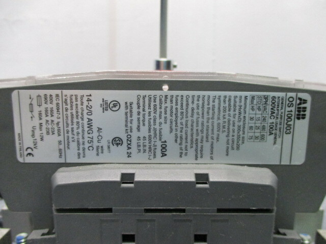 ABB OS100J03 Fusible Disconnect Switch 600v 100a for sale online | eBay