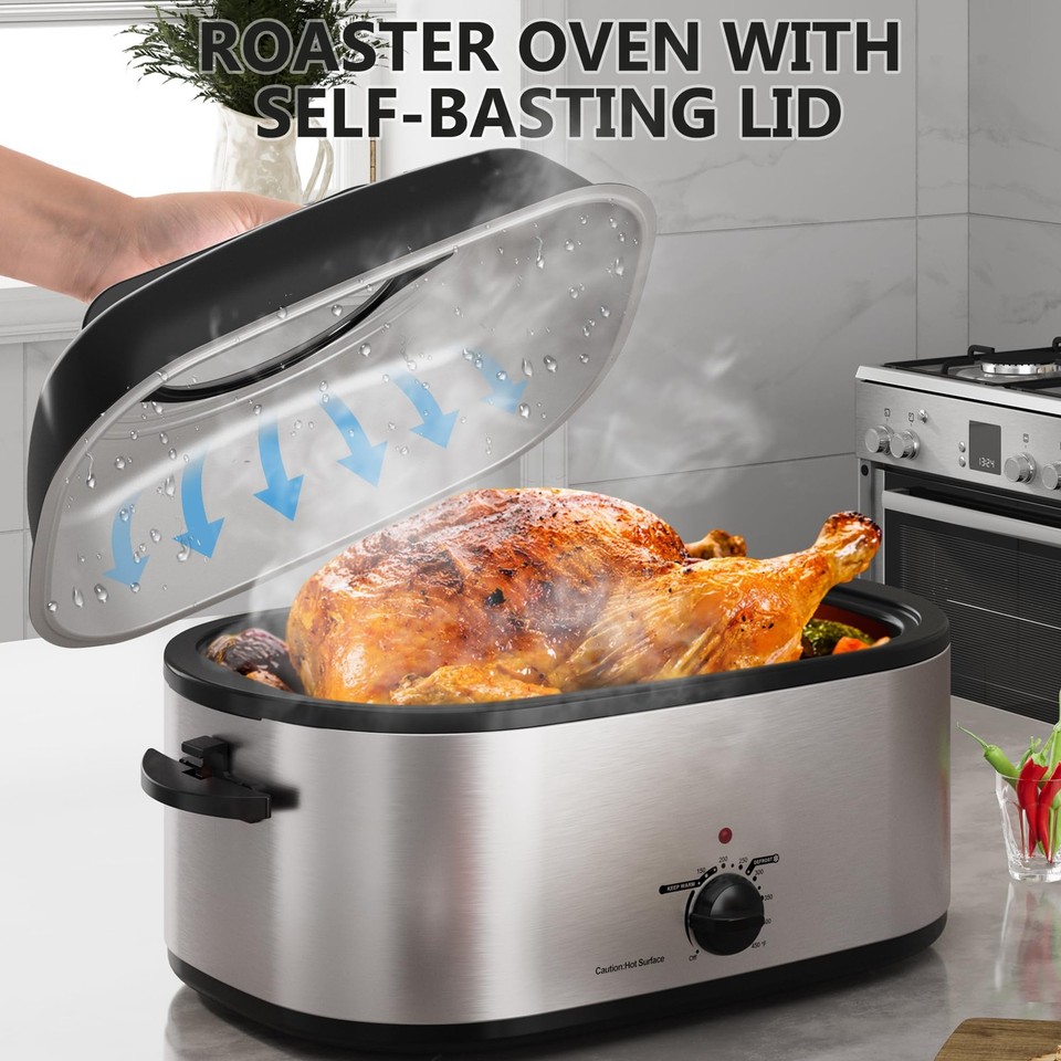 Roaster Oven 28 Quart, Electric Turkey Roaster with Self-Basting Lid ...