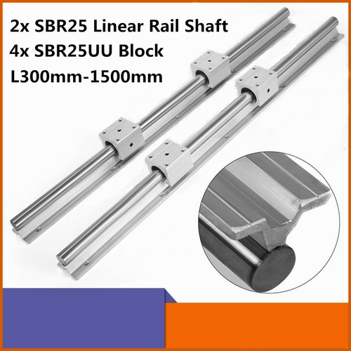 2x SBR25 L300-1500mm 25MM LINEAR SLIDE GUIDE SHAFT RAIL+4x SBR25UU ...