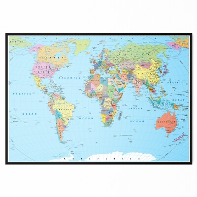 Map of The World Detailed Educational Geological Poster Print A5 A4 A3 ...