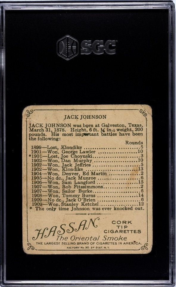 1910 HASSAN CIGARETTES T218 JACK JOHNSON SIDE VIEW SGC 1 POOR | eBay