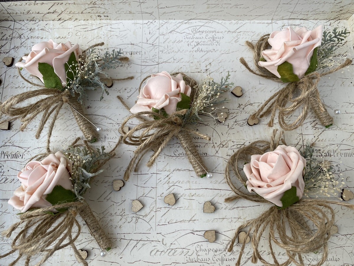 Rustic Wedding Corsages Bouquet Of Bridal Wedding Flowers On Ground In