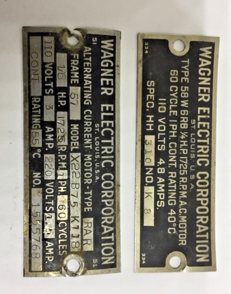 Vintage LOT of 2 Very Rare Metal Badge Tag Sign Wagner Electrical ...